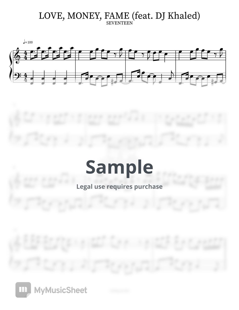 SEVENTEEN(세븐틴) - LOVE, MONEY, FAME (feat. DJ Khaled) Sheets by chihyun416