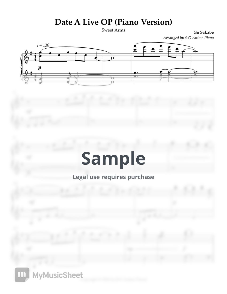 Go Sakabe - Date A live Op 1 [Slow Piano Vers] (hellow :D) Sheet Music ...