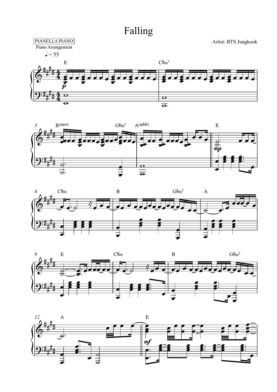 BTS Jungkook - Falling (Original Song: Harry Styles) Sheets by Pianella ...