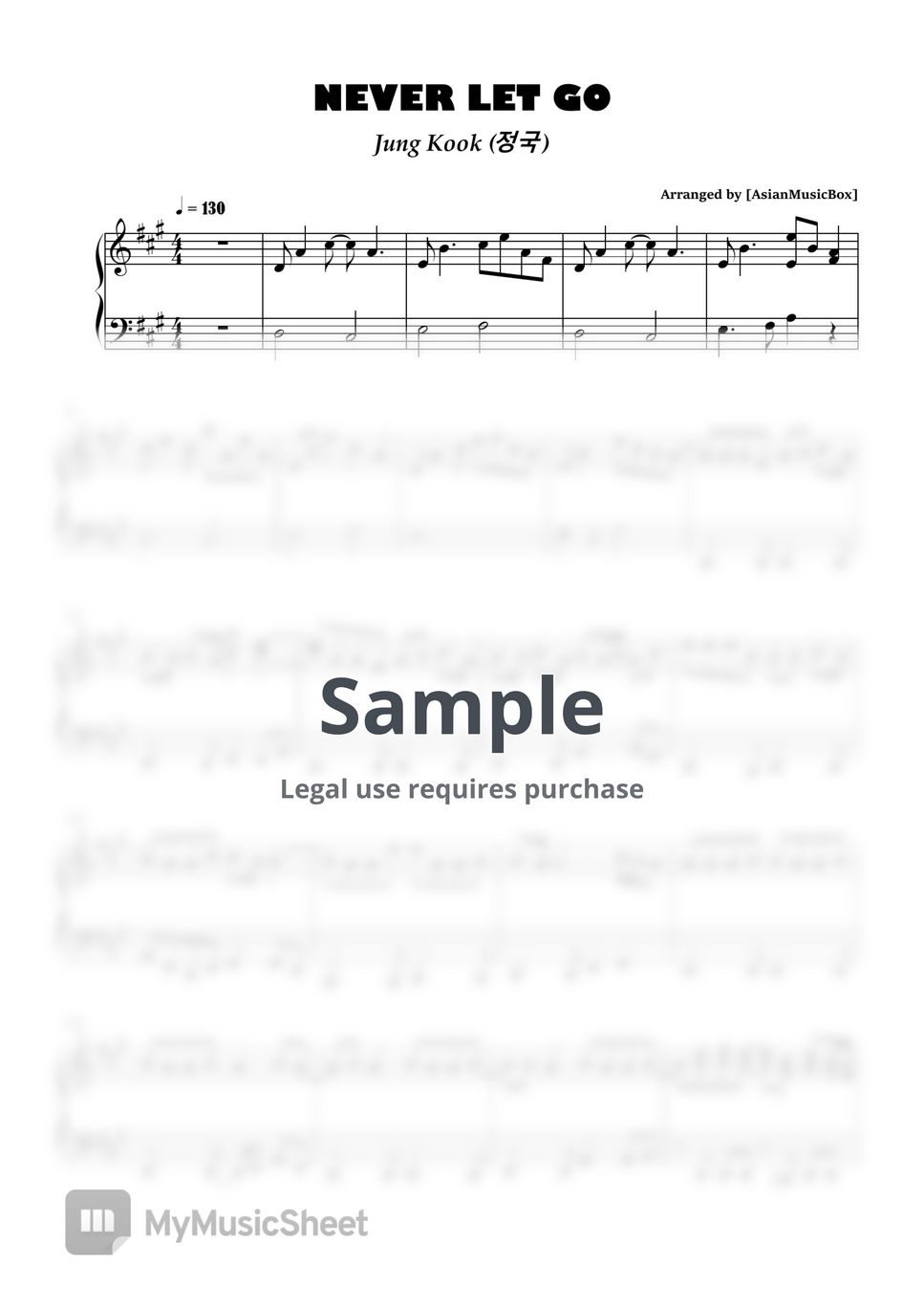 Jung Kook (정국) - Never Let Go (Sheet, MIDI, MultiTracks & WAV) Sheet ...