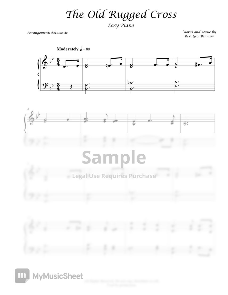 George Bennard - The Old Rugged Cross (Advanced Piano) Sheets by Betacustic