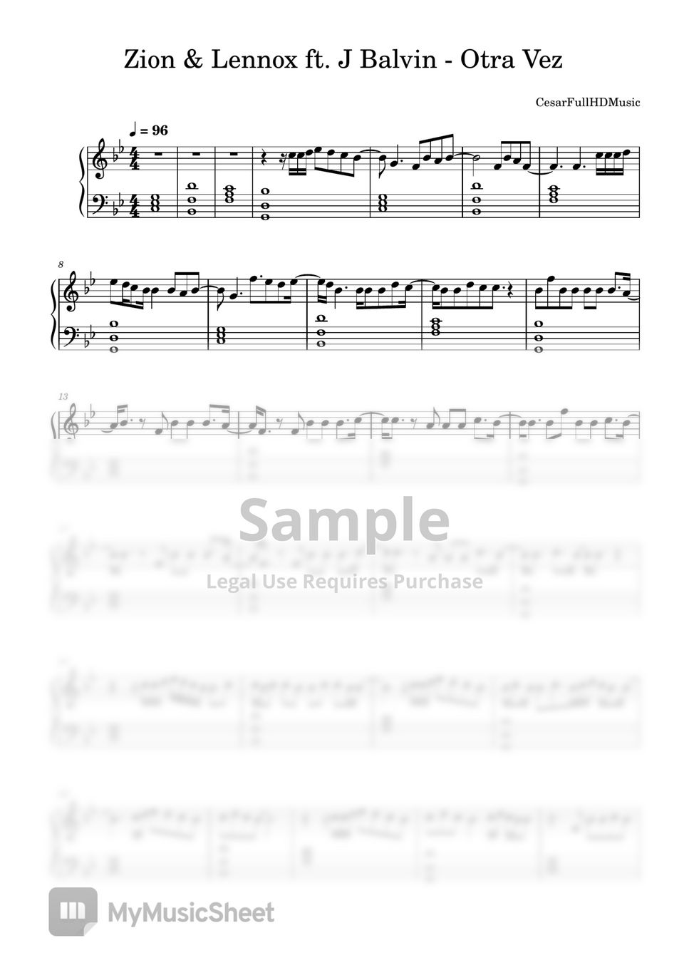 Zion & Lennox ft. J Balvin - Otra Vez Sheet Music