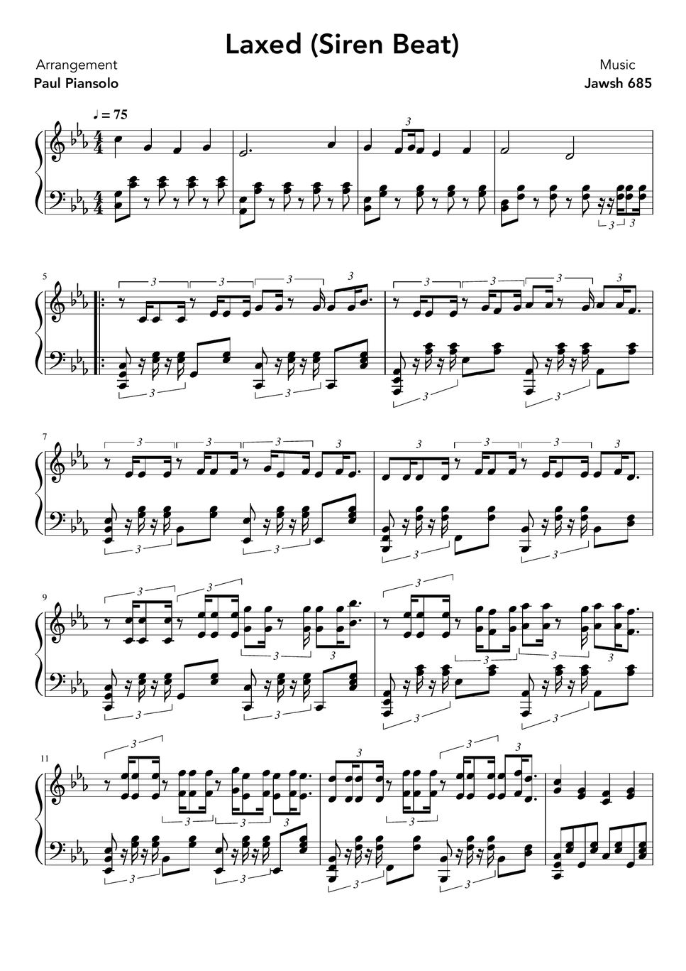 Jawsh 685 - Laxed (Siren Beat) Sheet by Paul Piansolo