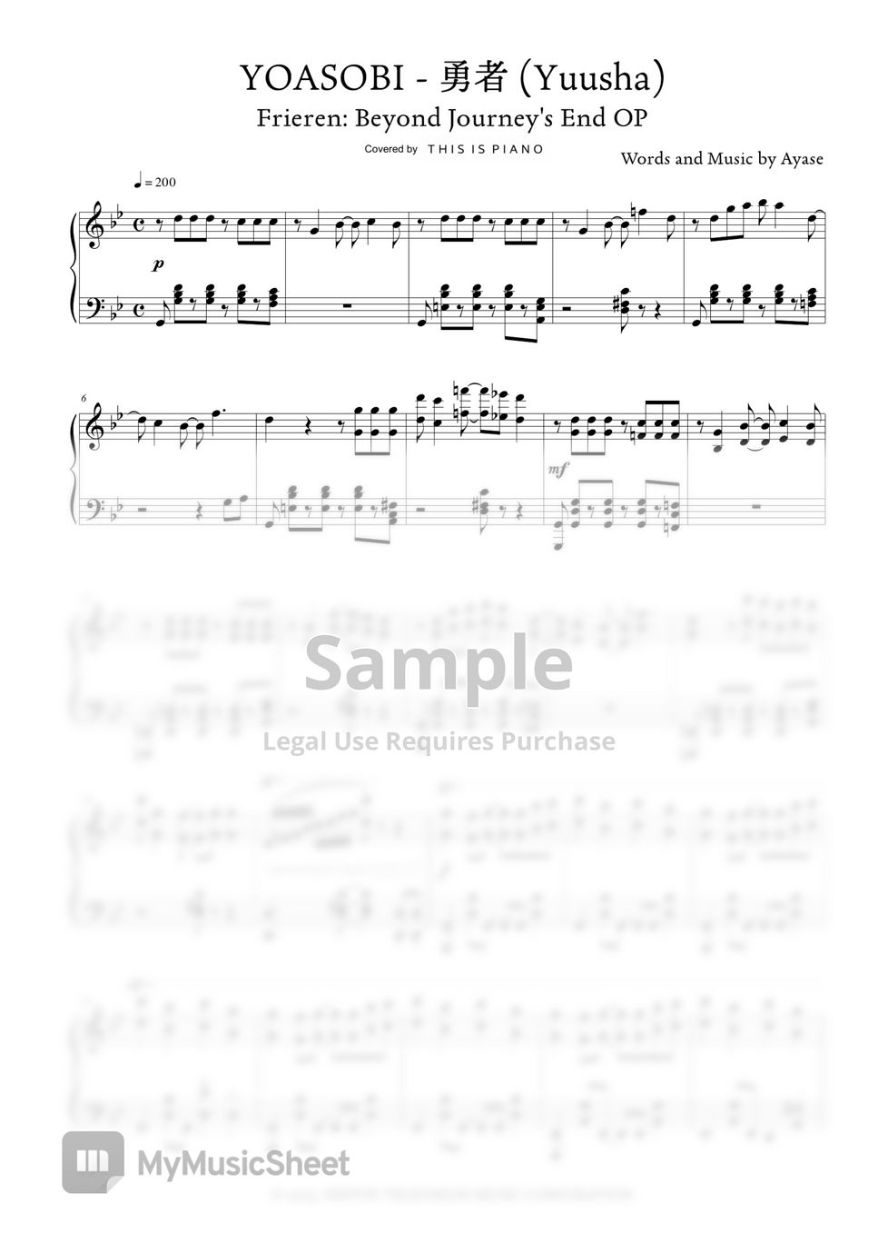 YOASOBI - Brave (Yuusha) (Frieren: Beyond Journey's End OP) Sheet Music by THIS IS PIANO