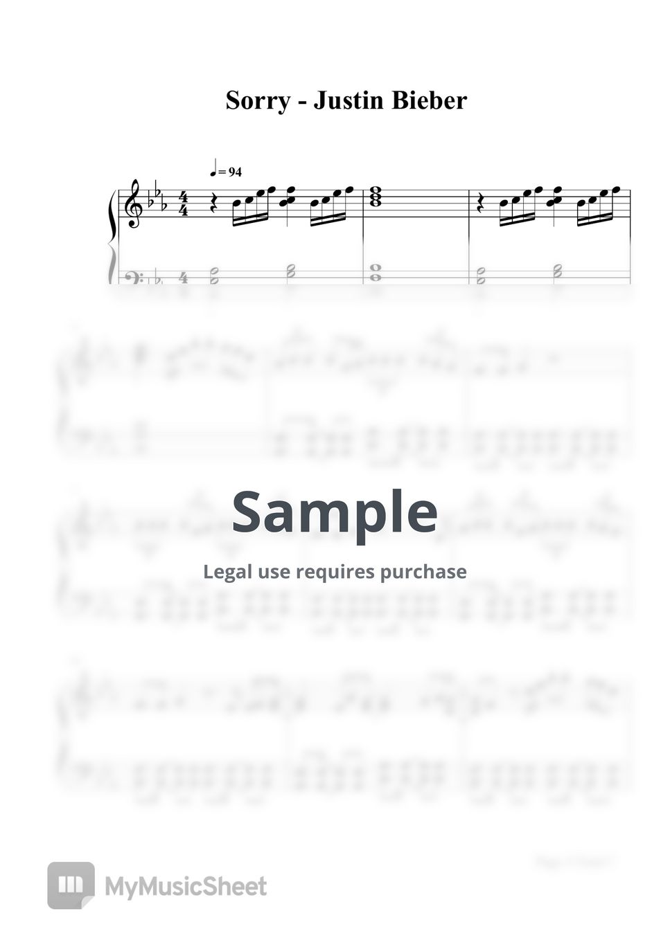 Justin Bieber - Sorry (Justin Bieber) 악보 by Yilun