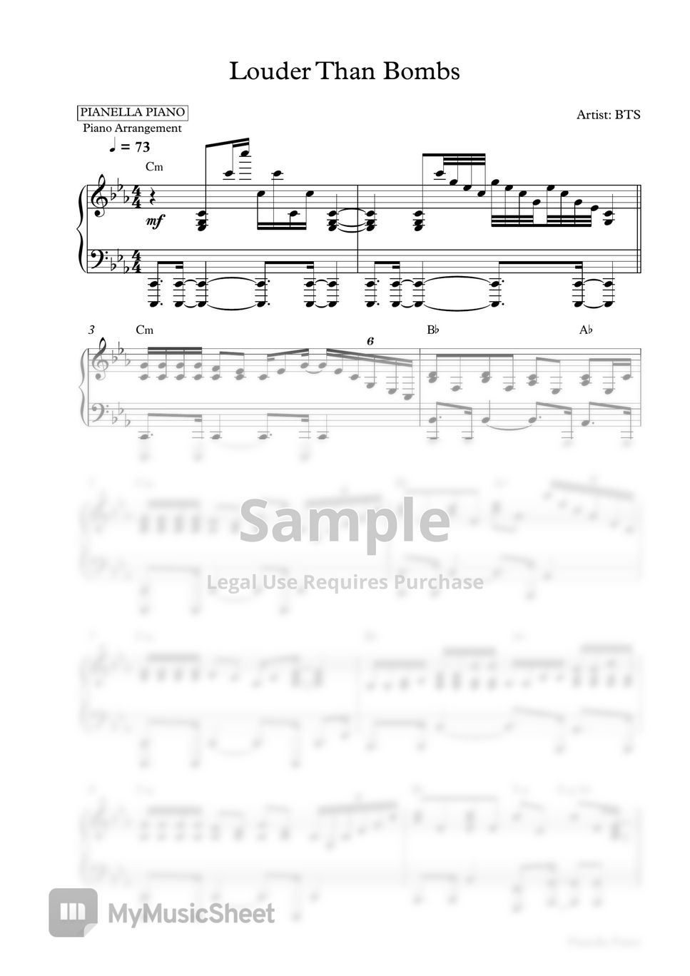 BTS - Louder Than Bombs (Piano Sheet) 악보 by Pianella Piano