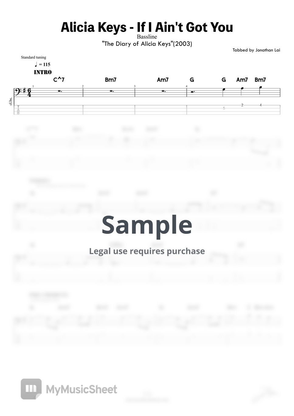 Alicia Keys - If I Ain't Got You (Bass Guitar Score) Sheets by Jonathan Lai