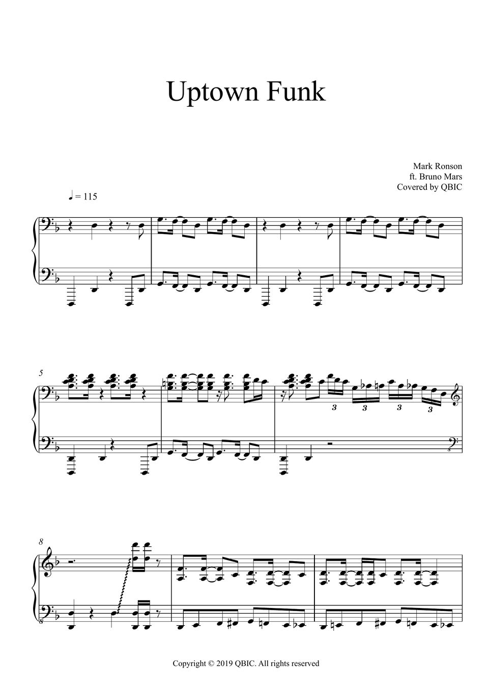 Bruno Mars - Updown Funk Sheet by QBIC