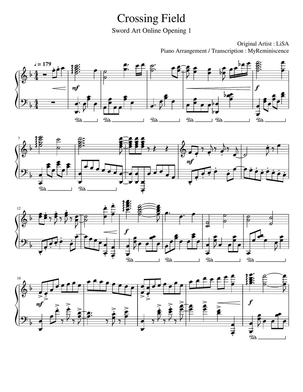 LiSA - Crossing Field (Sword Art Online S1 OP) Lembar Musik by Aoryn ...