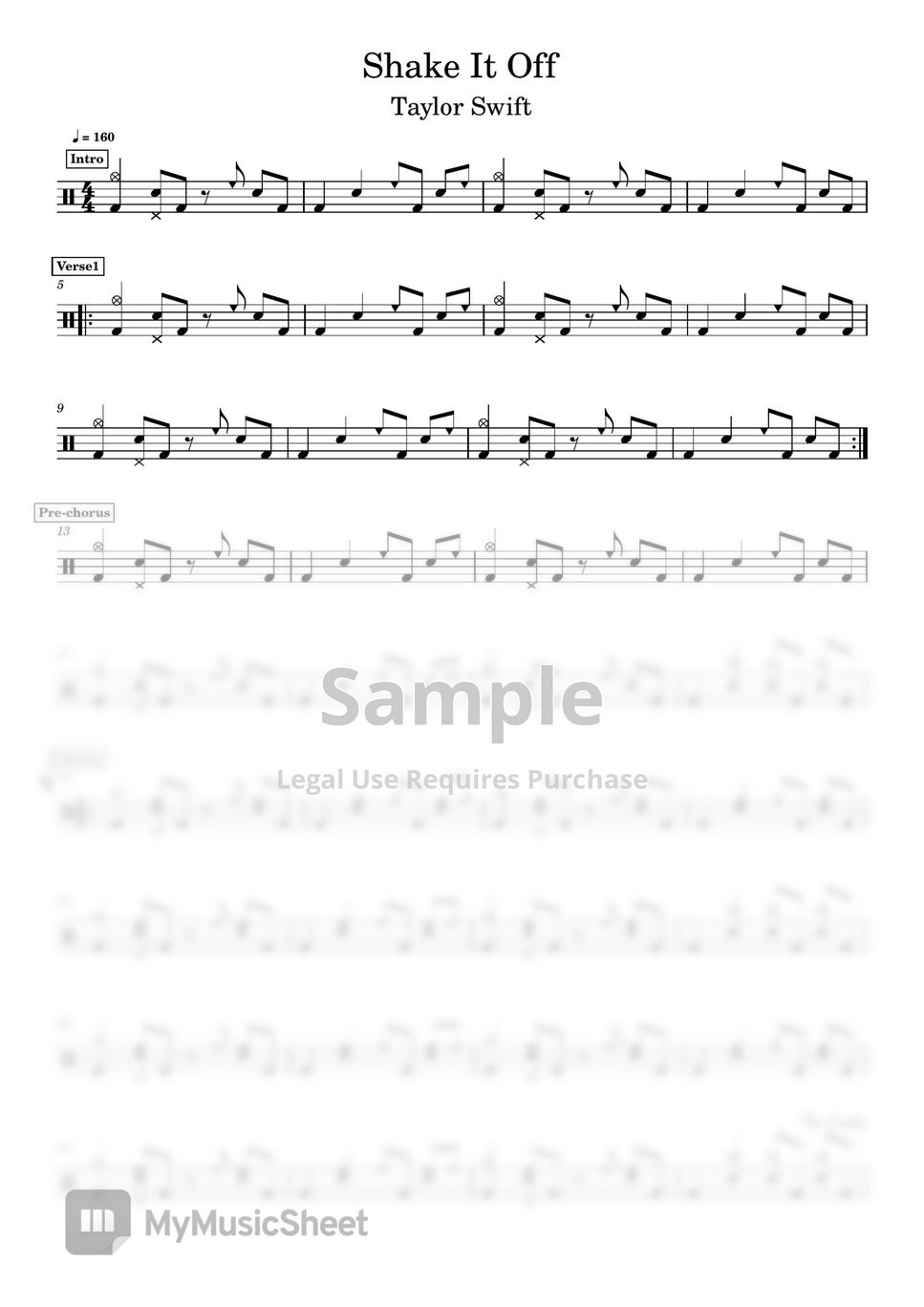 Taylor Swift - Shake It Off (드럼악보 / Pop drums / Taylor swift shake it ...