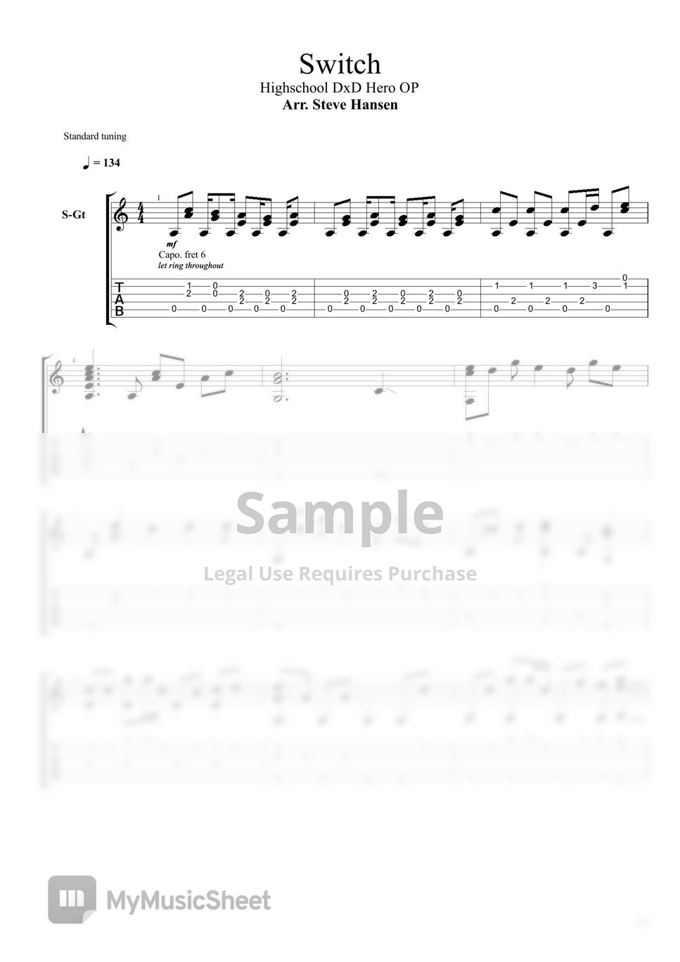 Minami - SWITCH (From "High School DxD Hero") (Fingerstyle) Sheet Music ...