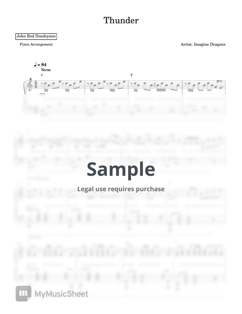 Imagine Dragons - Thunder (PIANO SHEET) Sheets by John Rod Dondoyano