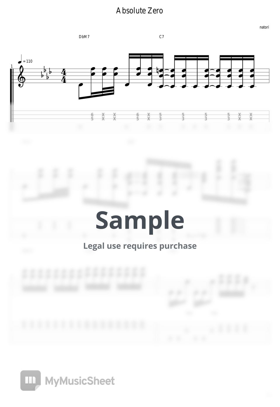 なとり - 絶対零度 TAB+1 Staff by guitar cover with tab