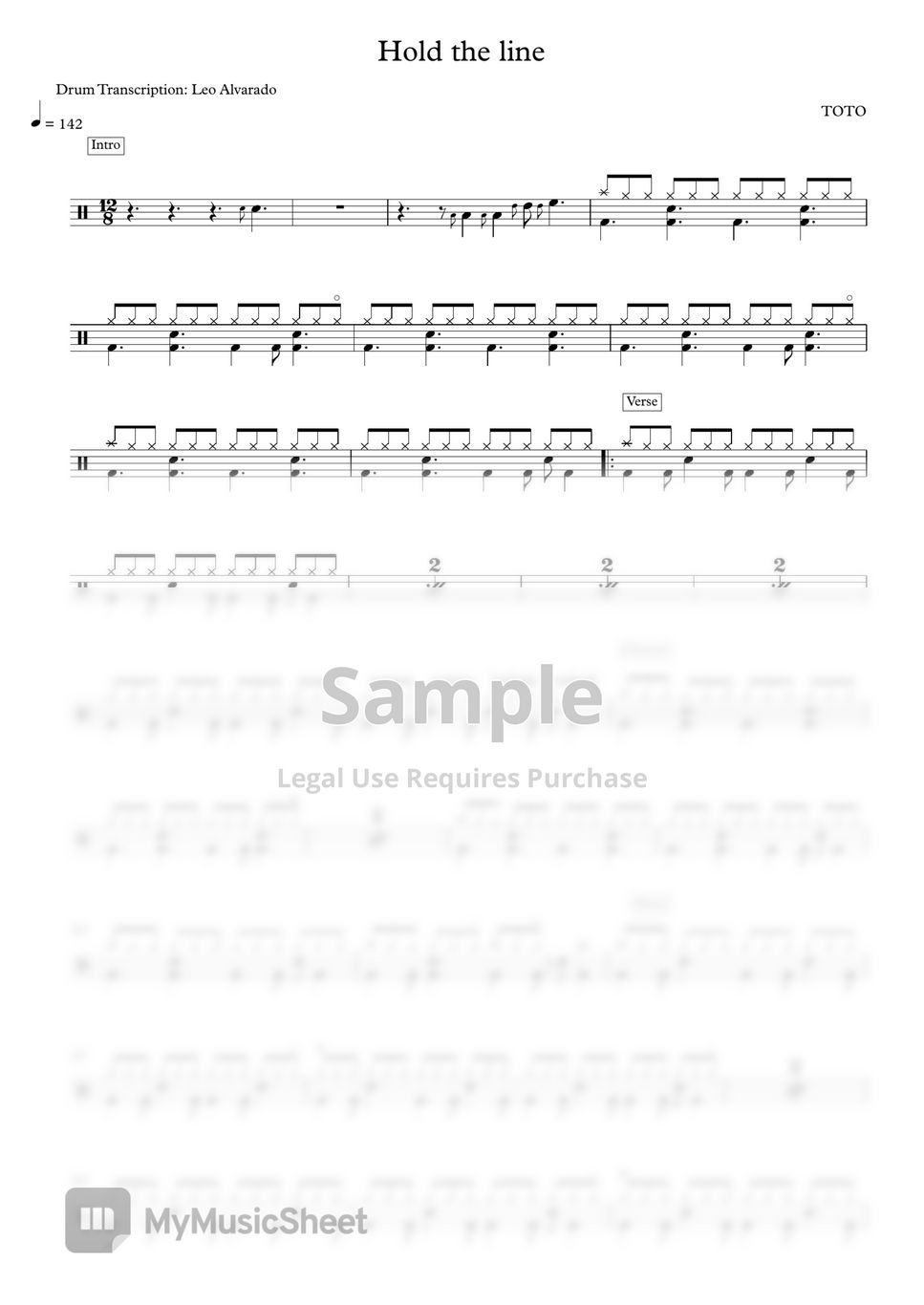 TOTO - Hold the line Sheet Music by Drum transcription: Leo Alvarado