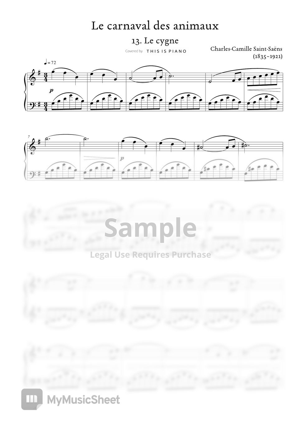 C. Saint-Saëns - Le Cygne(The Swan) (Intermediate Version) Sheets by THIS IS PIANO