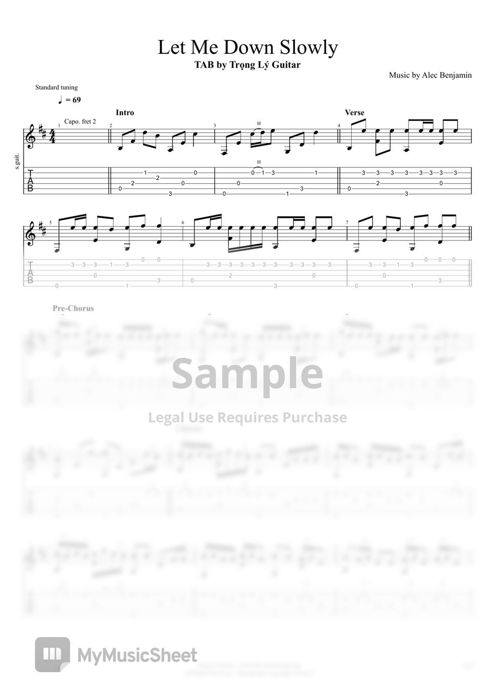 Alec Benjamin - Let Me Down Slowly (Fingerstyle) Sheet Music by Trọng ...