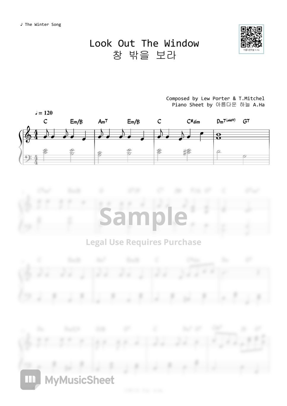 Christmas Carol - 창 밖을 보라 Look Out The Window (The Winter Song) Sheet ...