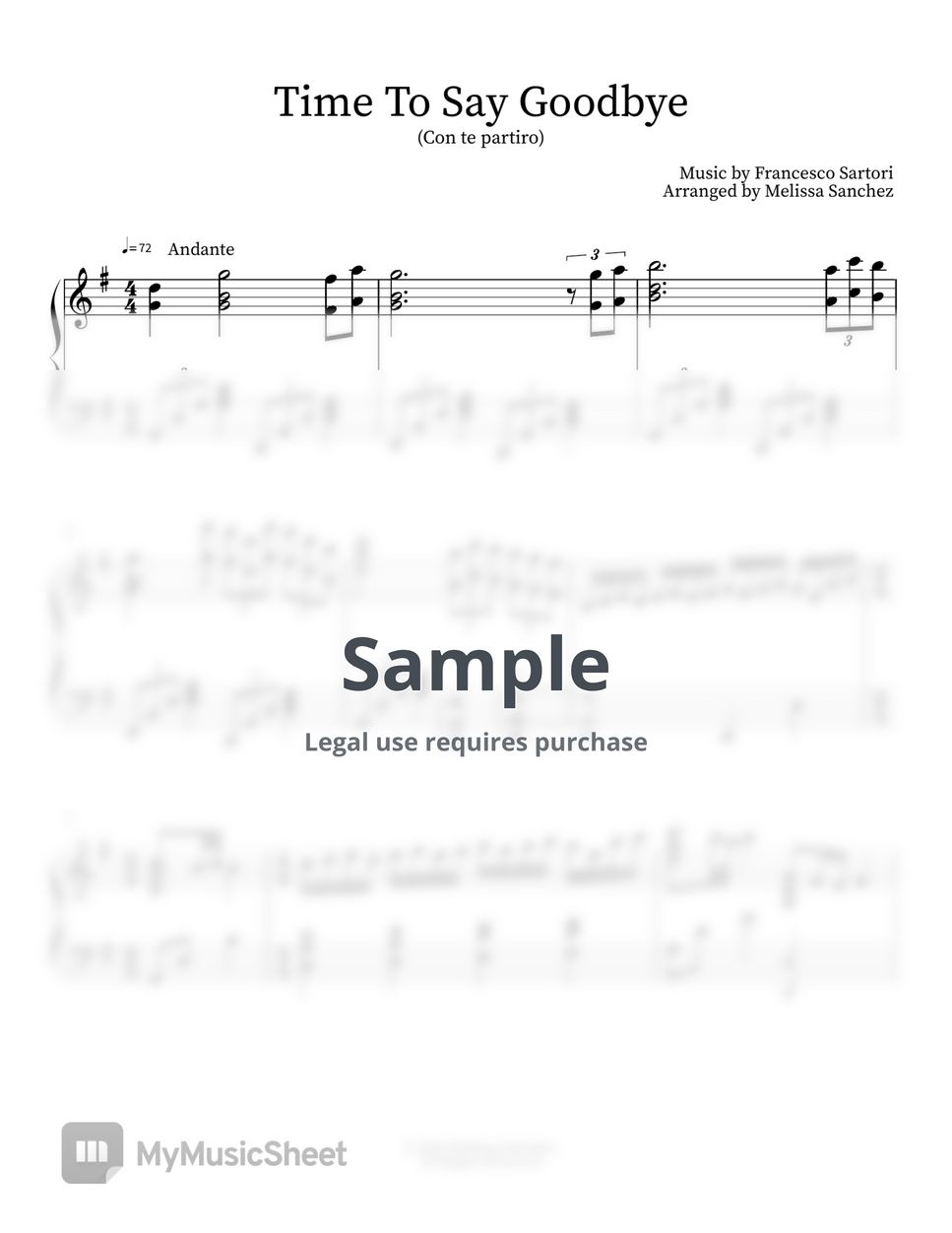 Andrea Bocelli - Time To Say Goodbye (Con Te Partiro) Sheet Music by Melissa Sanchez
