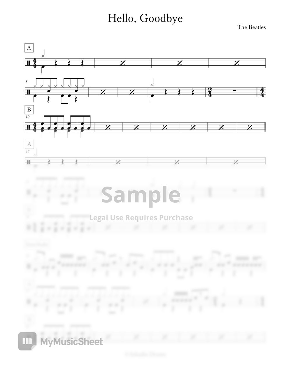 The Beatles - Hello, Goodbye 악보 by Arkadia Drums