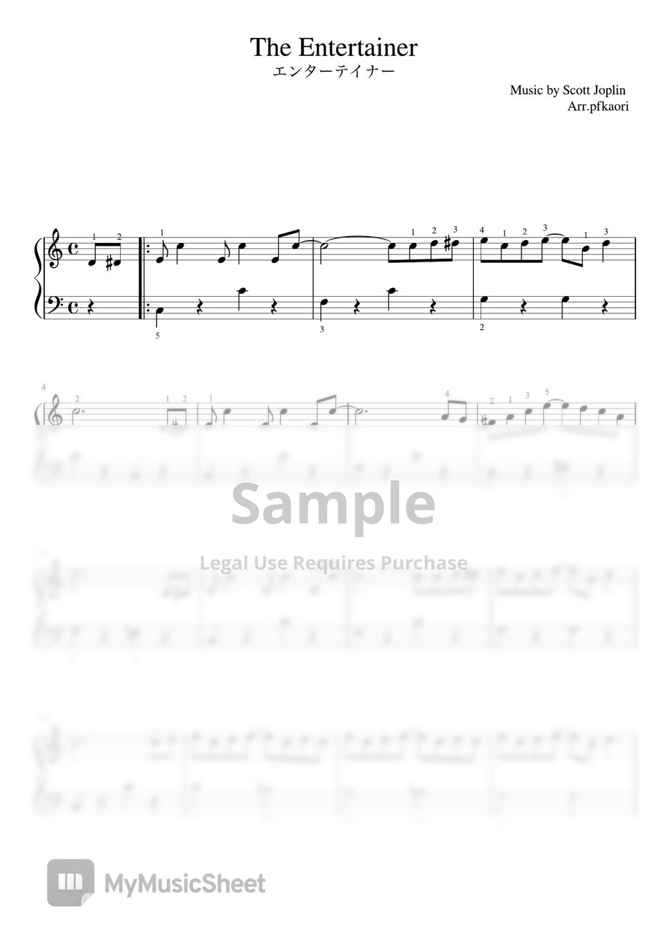 Scott Joplin - The Entertainer (pianosolo/beginner) Sheets by pfkaori