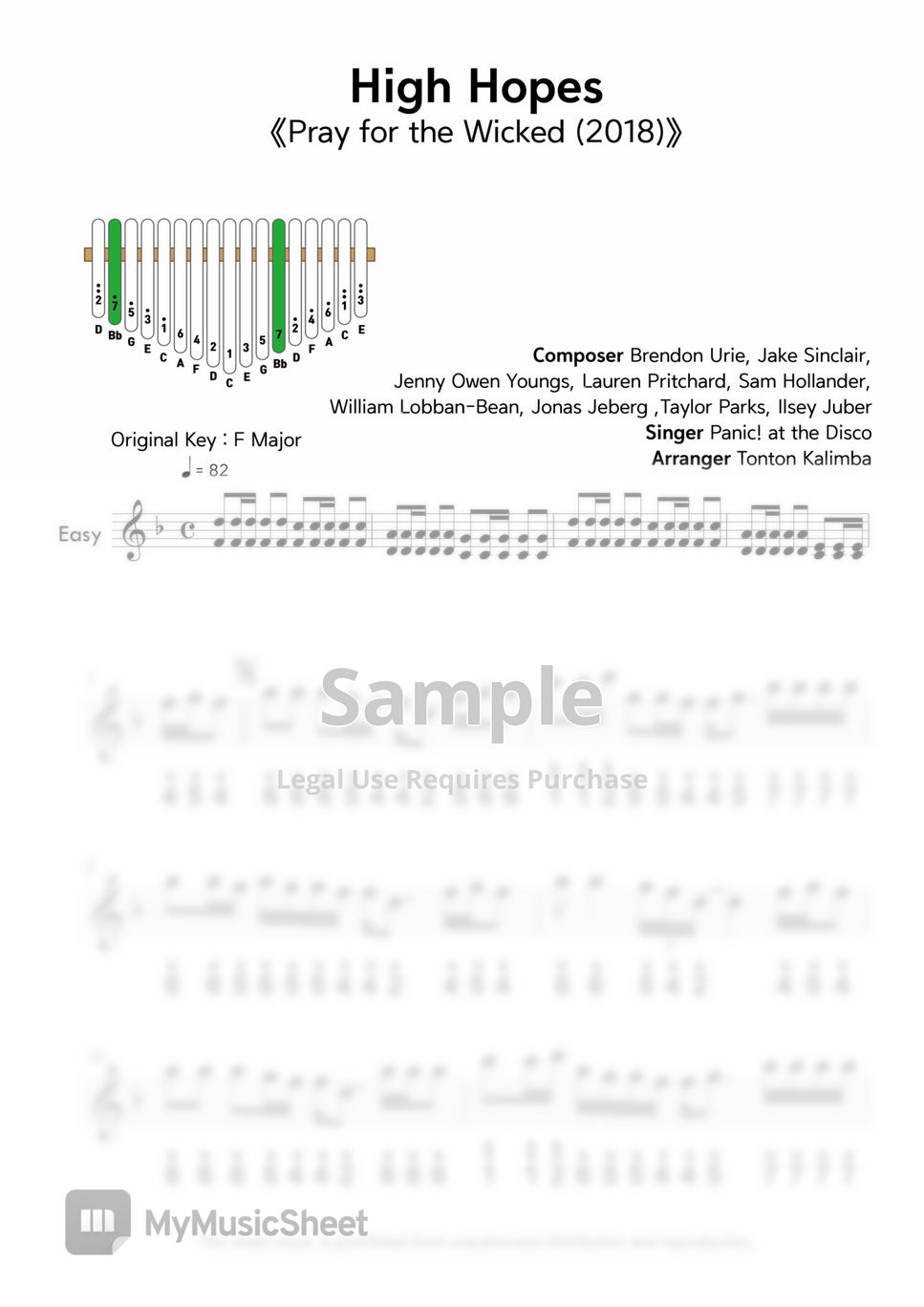 Panic! at the Disco - High Hopes 악보 by Tonton Kalimba
