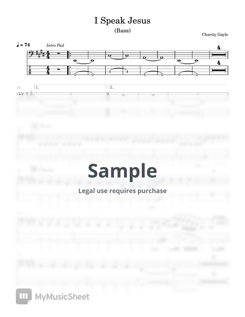 Charity Gayle - I Speak Jesus (Bass (4 Strings)) Sheet Music by Charity ...