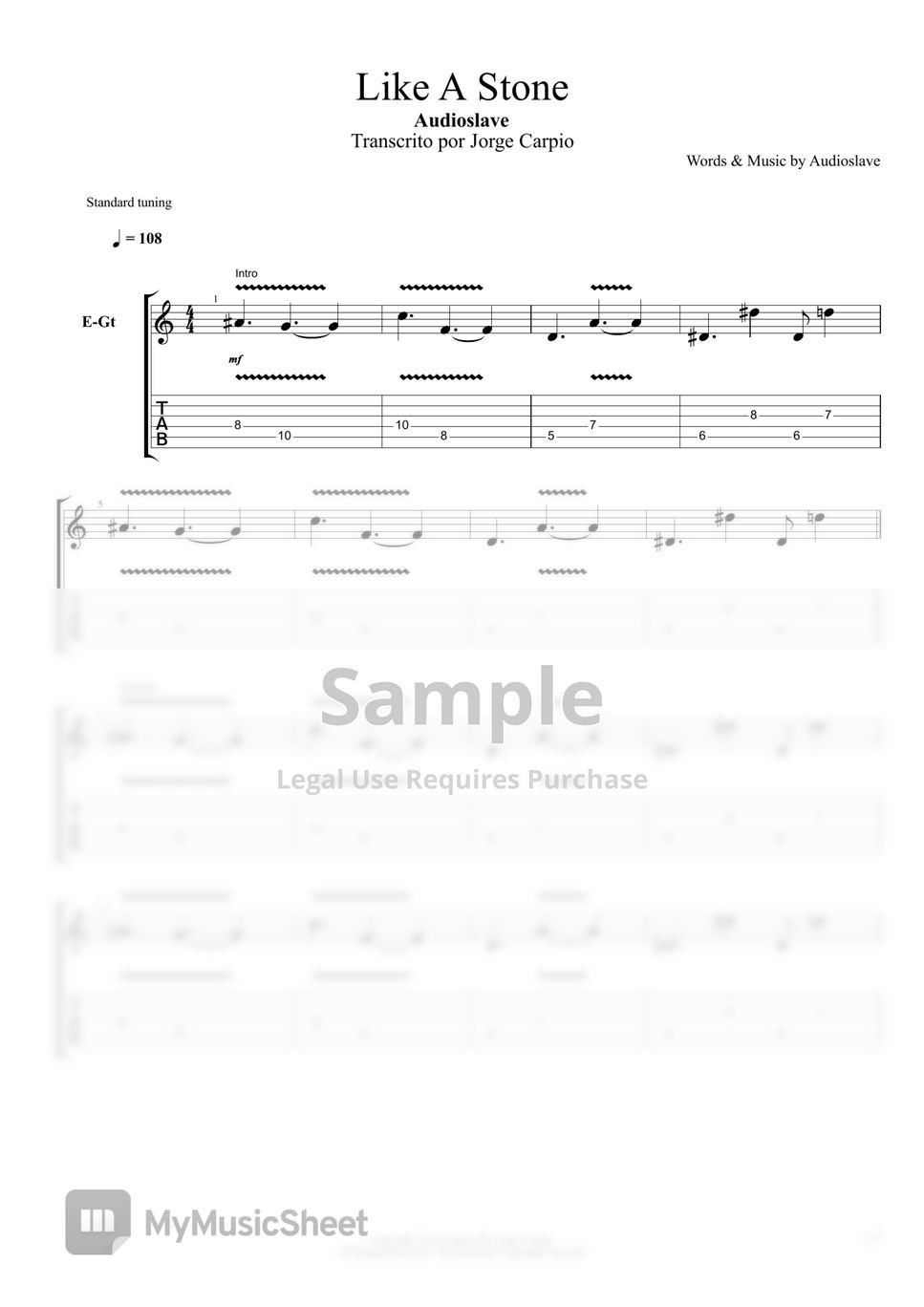 Audioslave - Like A Stone (Arreglo para guitarra eléctrica) Sheet Music ...