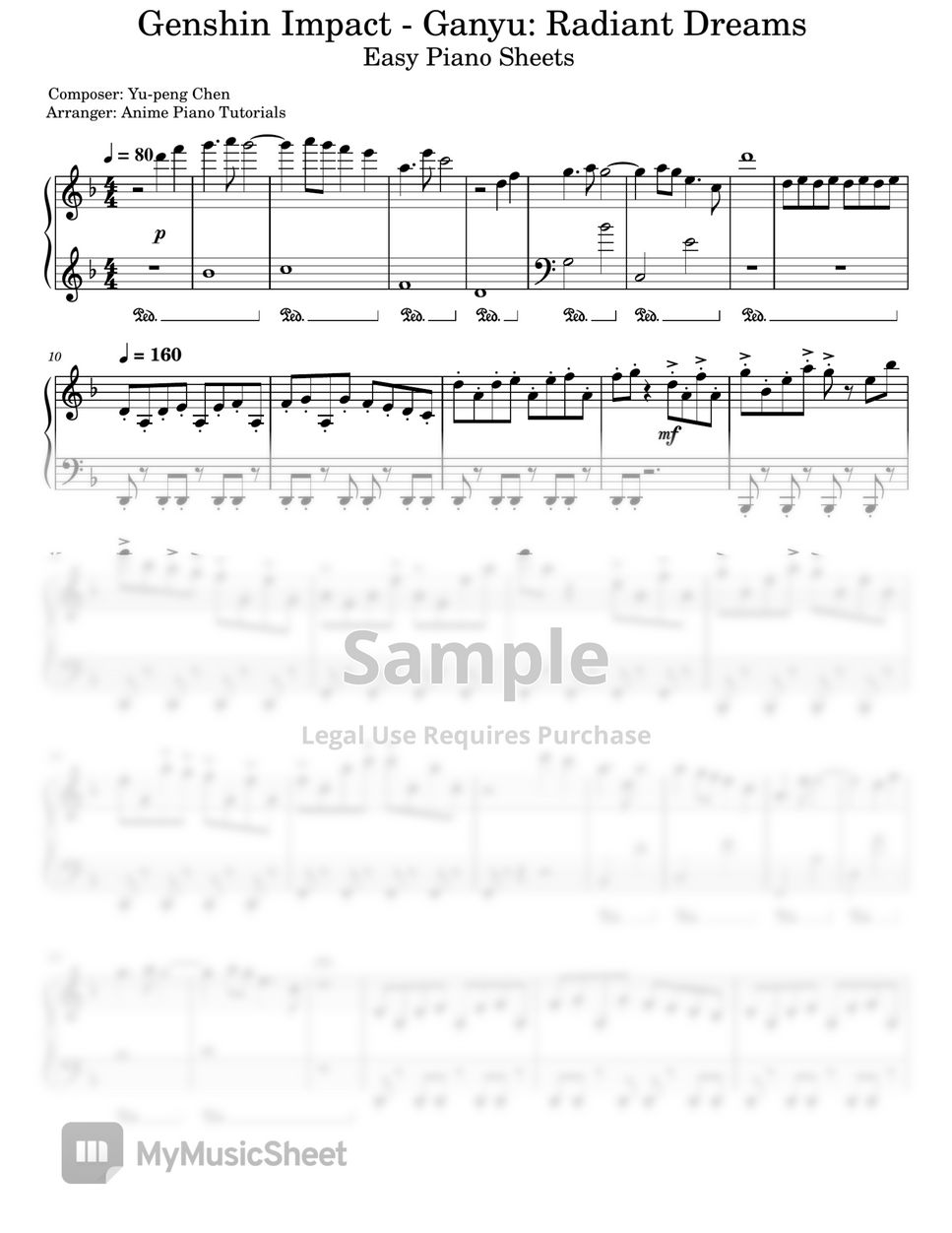 Genshin Impact - Radiant Dreams (Easy) Sheet Music by Anime Piano Tutorials