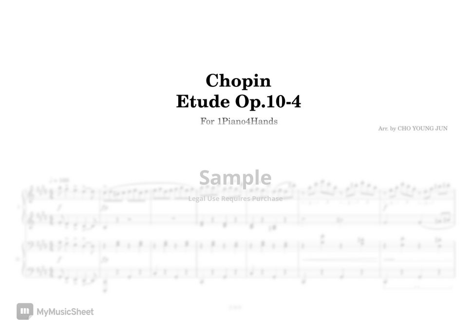 Chopin - CHOPIN ETUDE OP.10 NO.4 for 1Piano4Hands (포핸즈) Sheet Music by Cho Young Jun