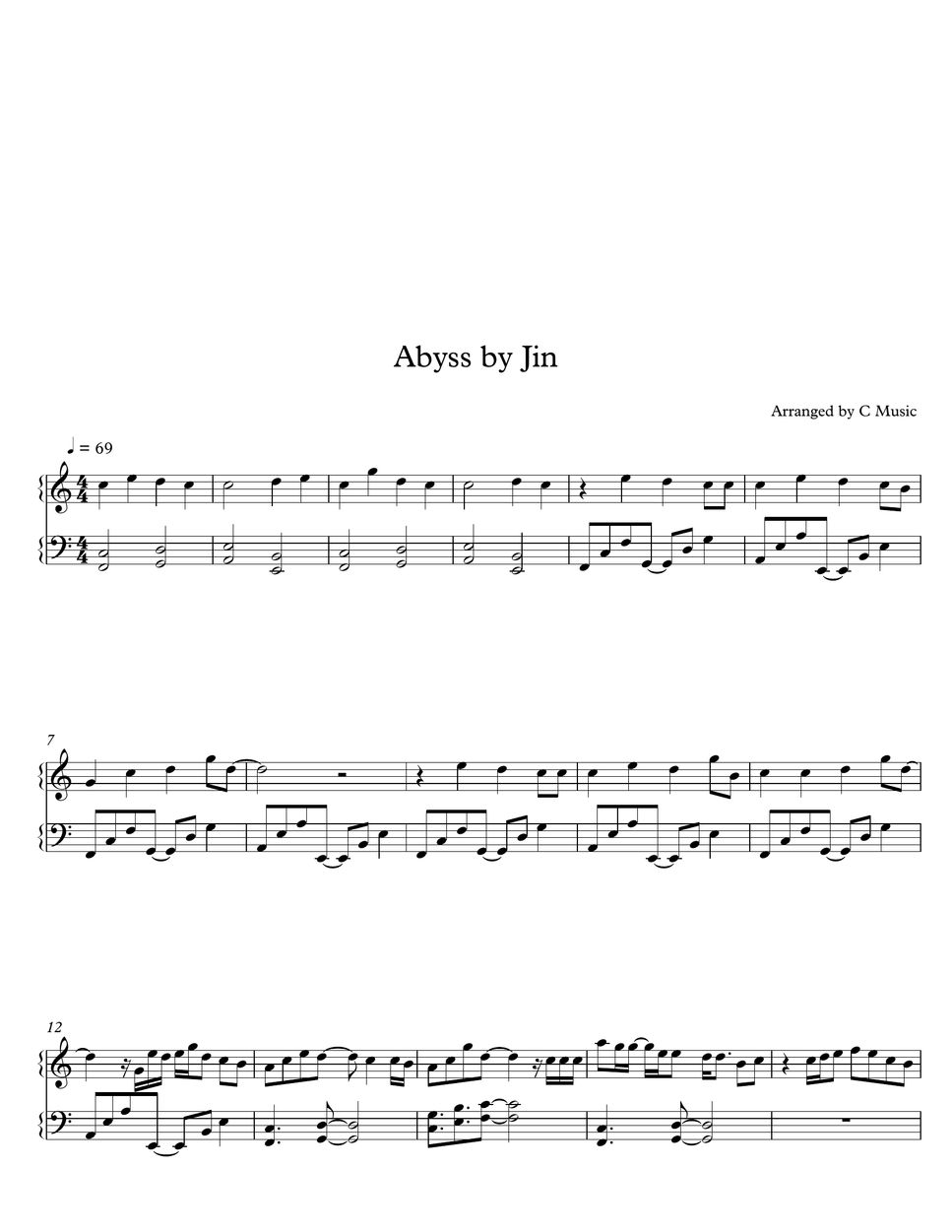 Bts Jin 진 Abyss Bts 방탄소년단 防彈少年團 악보 By C Music