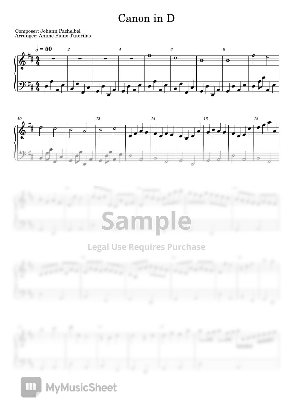 Johann Pachelbel - Canon in D Sheet Music by Anime Piano Tutorials