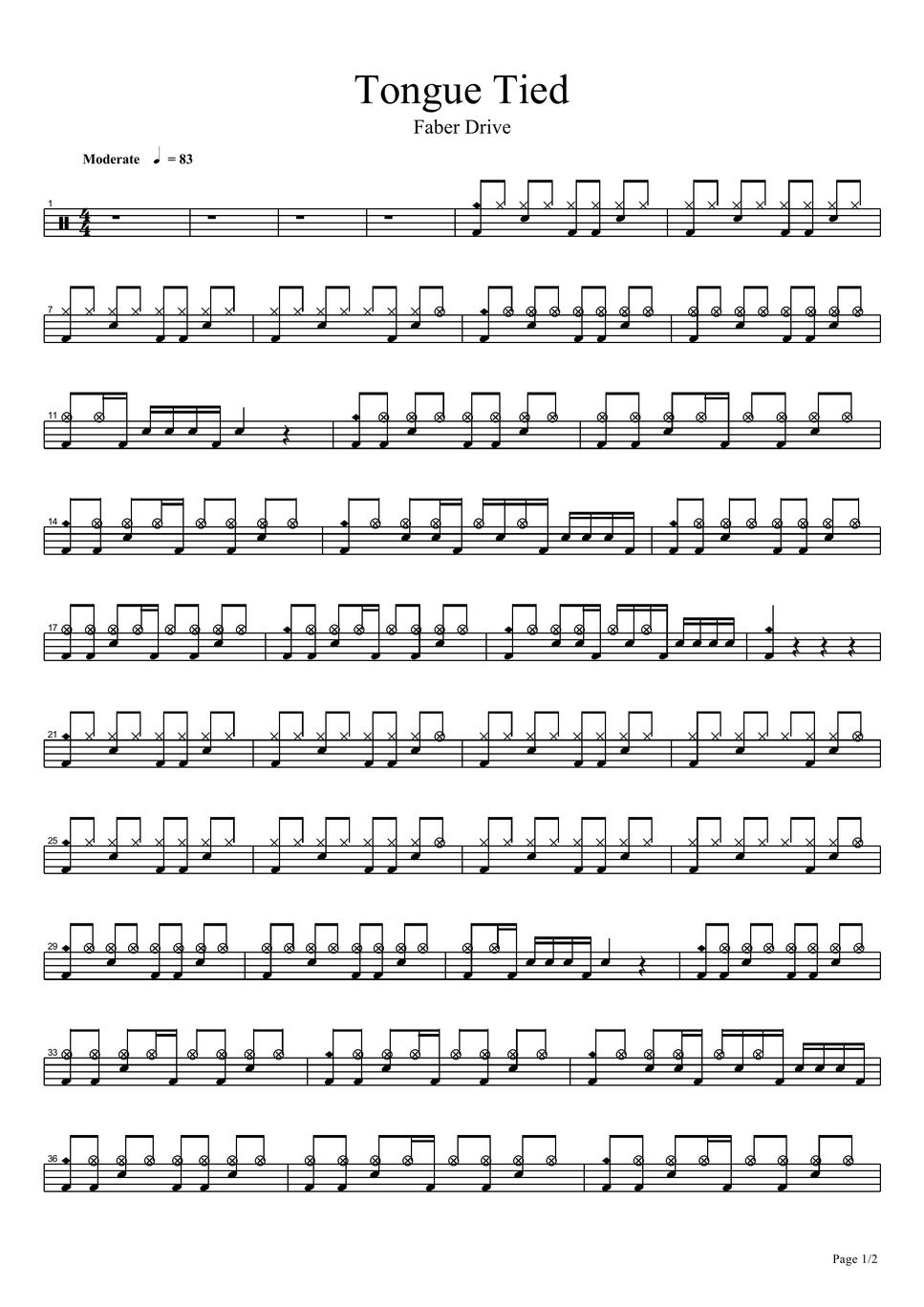 Faber Drive - tongue tied 악보 by kyle yeung