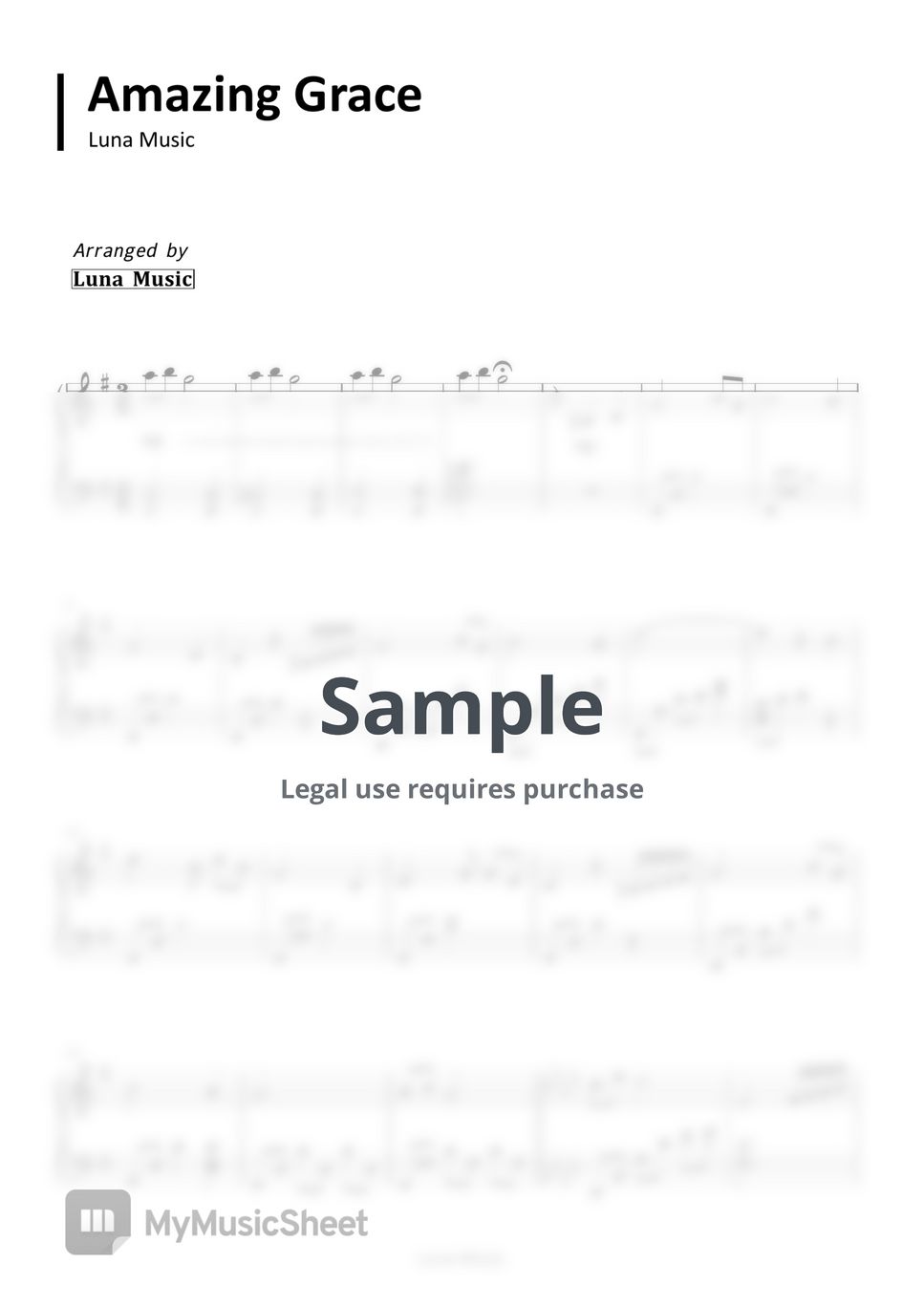 J. Newton - Amazing Grace (Original Piano Sheet) Sheet Music by 𝐋𝐮𝐧𝐚 𝐌𝐮𝐬𝐢𝐜