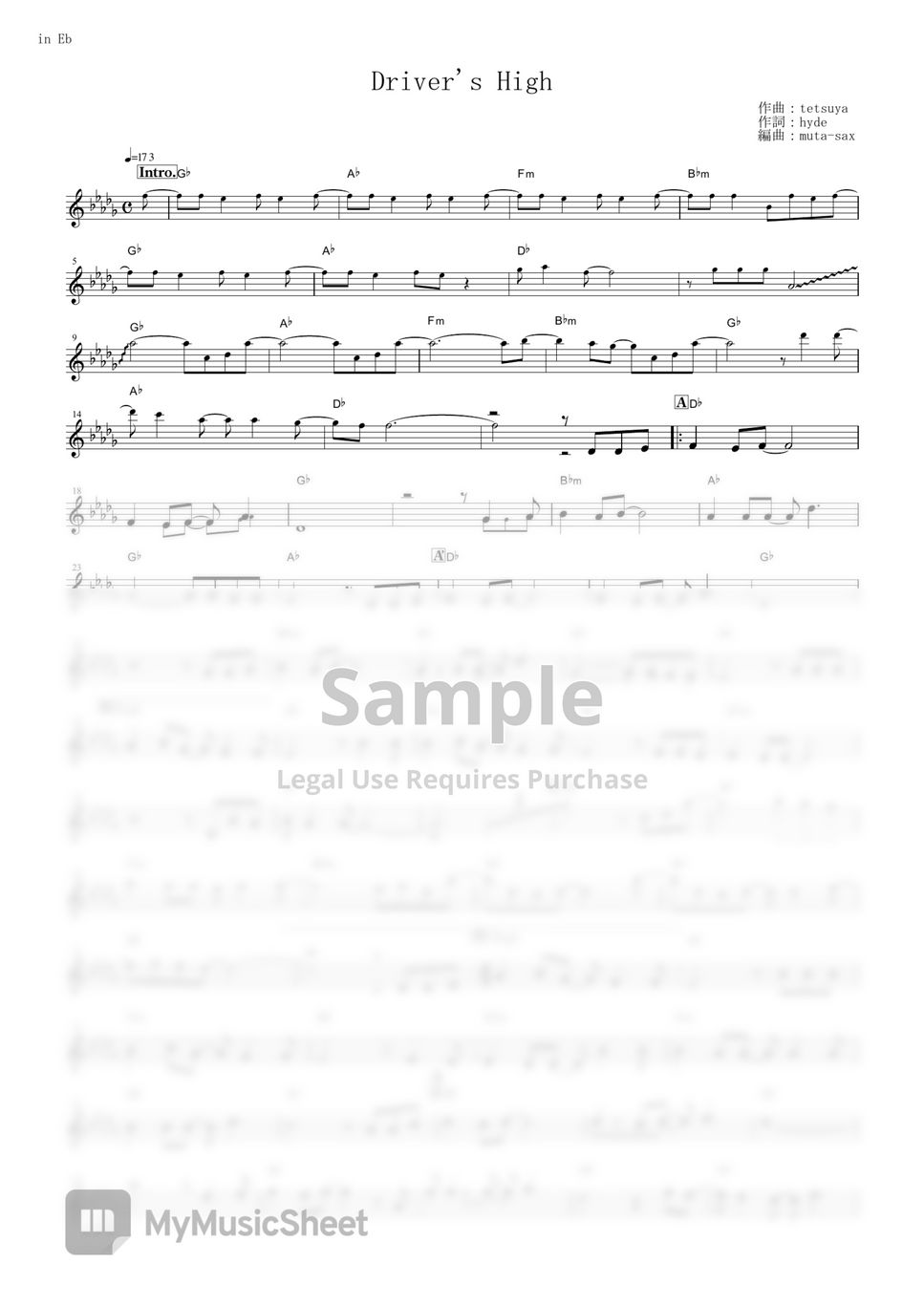 L'Arc~en~Ciel - Driver's High (Great Teacher Onizuka / in Eb) Sheets by ...