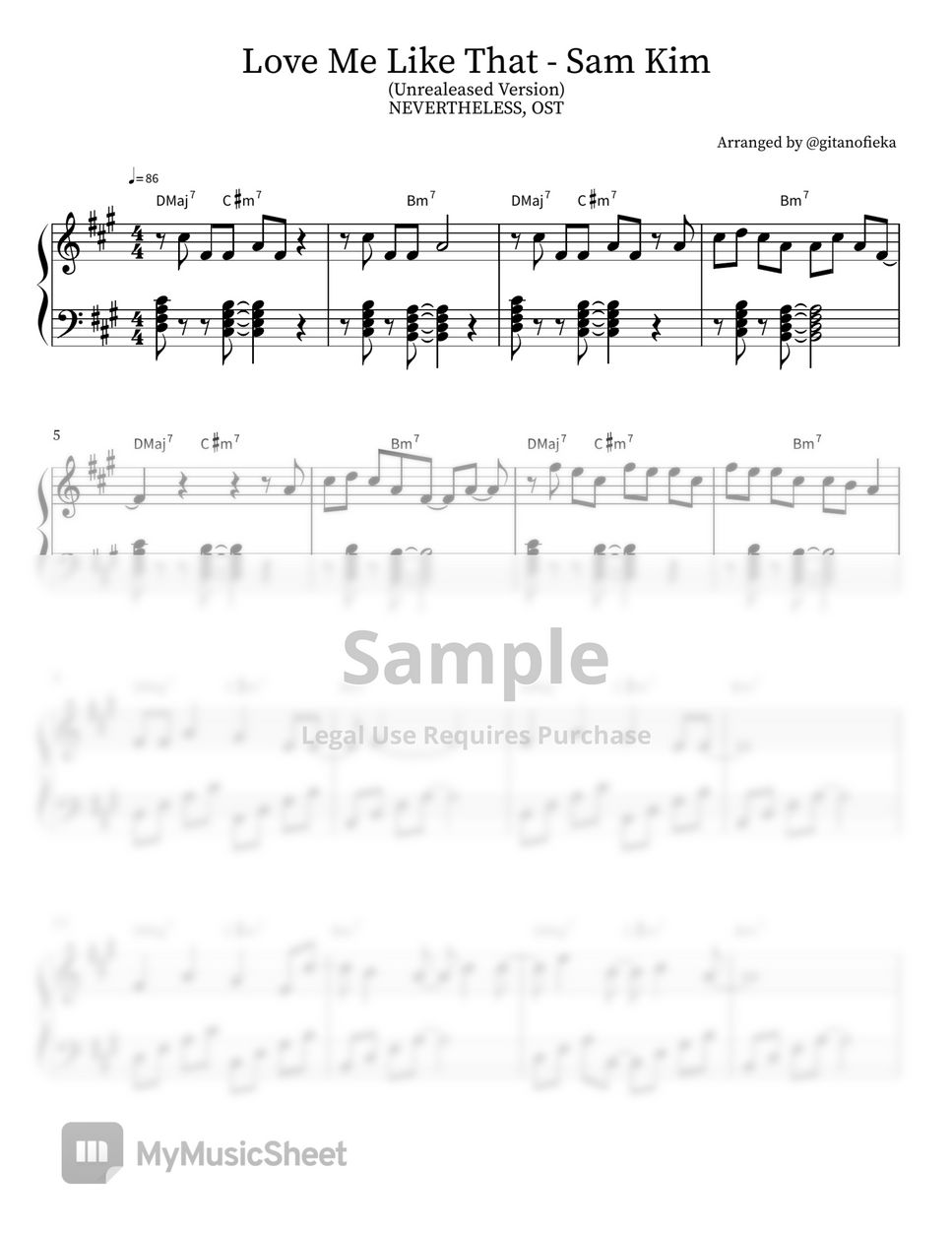 Sam Kim - Love Me Like That (알고있지만, Nevertheless, OST) - Unrealeased Version Sheets