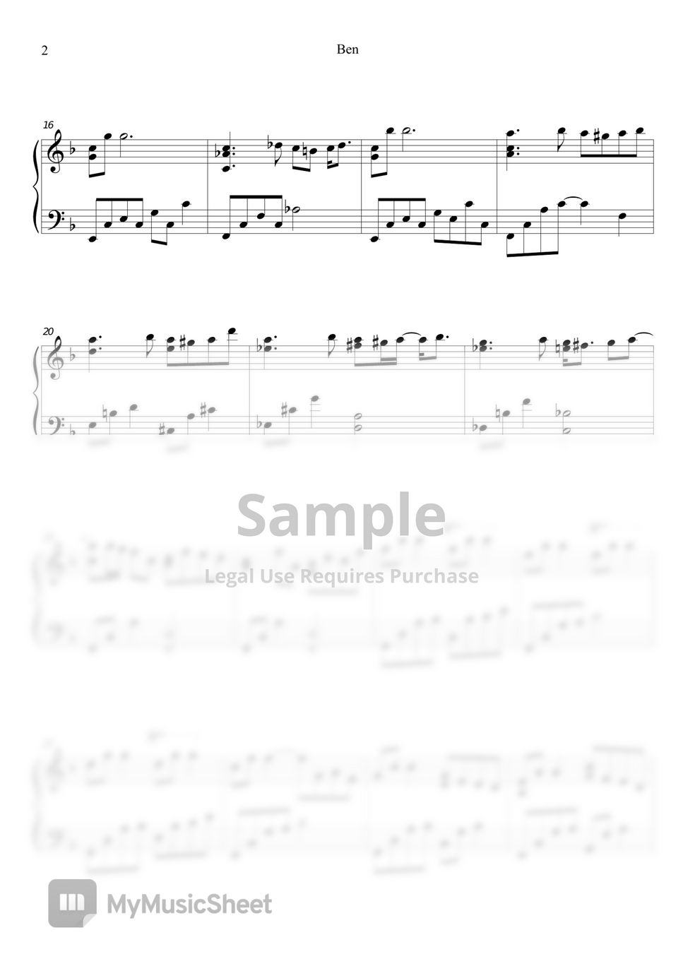 Michael Jackson(마이클잭슨) - Ben(벤) 악보 by 혀니피아노 Hyunipiano