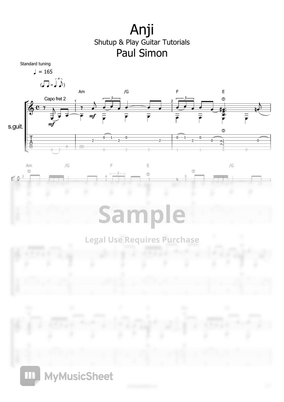 Simon & Garfunkel - Anji Sheets by Shutup & Play Guitar Tutorials