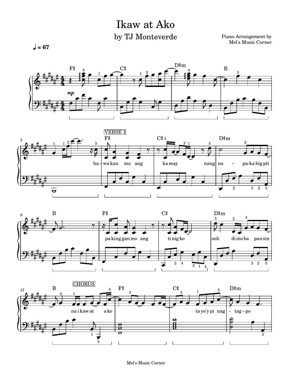 TJ Monterde - Ikaw at Ako (piano sheet music) Sheet Music by Mel's ...