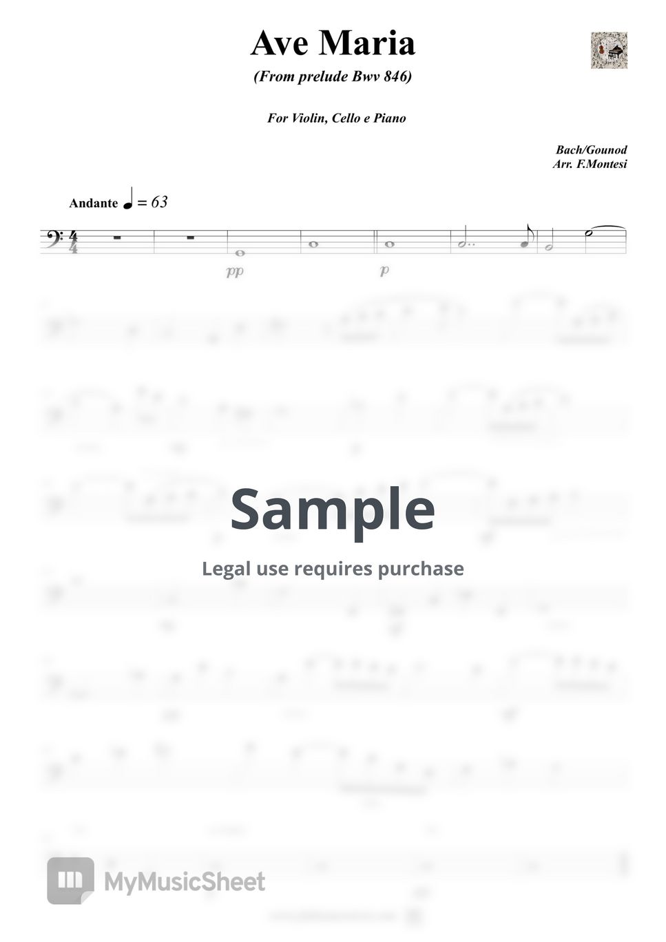 Bach/Gounod - Ave Maria for Violin, Cello e Piano Sheets by Fabio Montesi