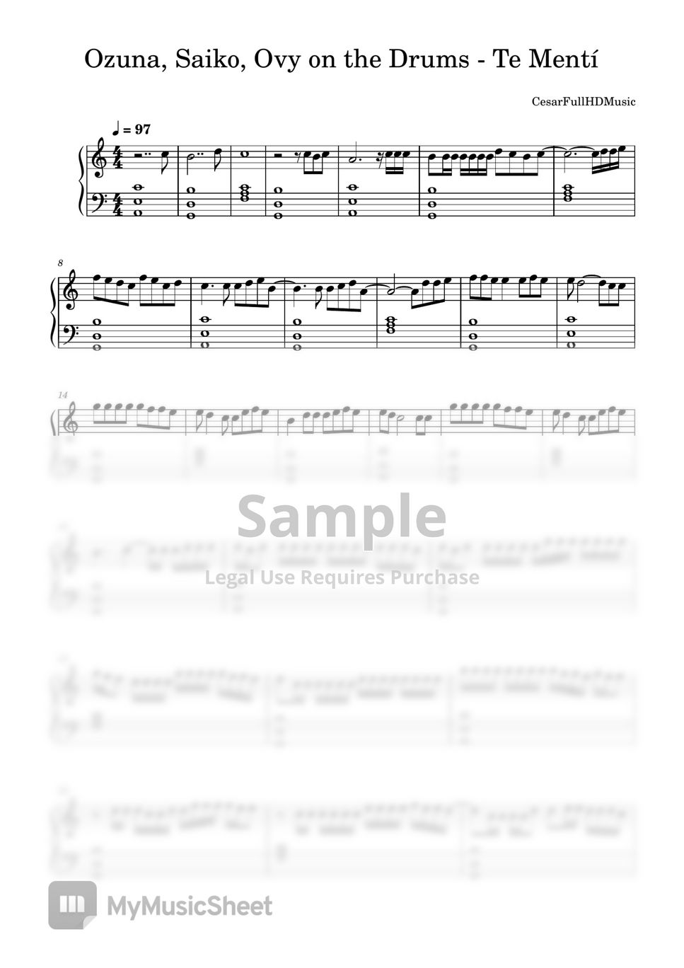 Ozuna, Saiko, Ovy on the Drums - Te Mentí Sheet Music