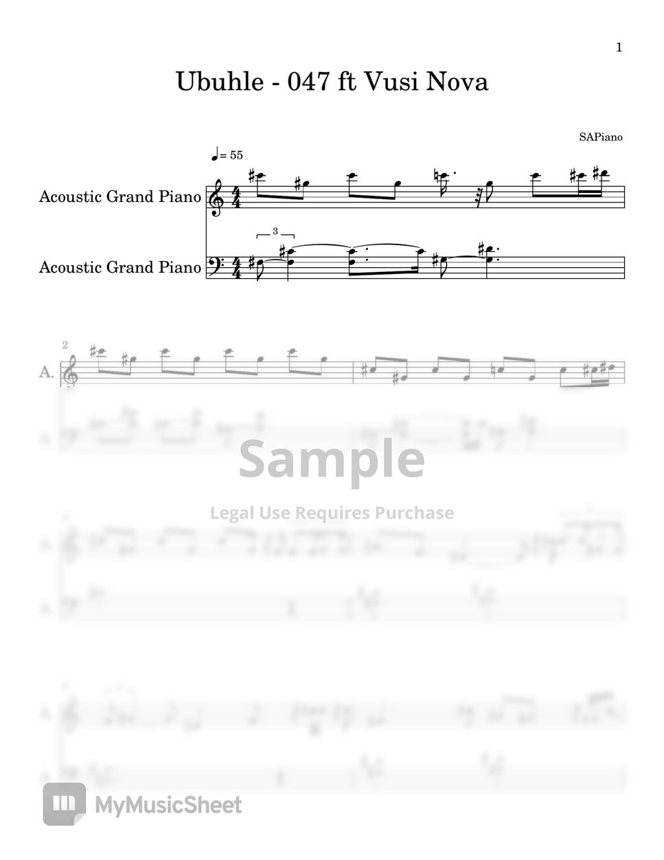 Ubuhle - 047 (PIANO SHEET) 악보 by SA Piano