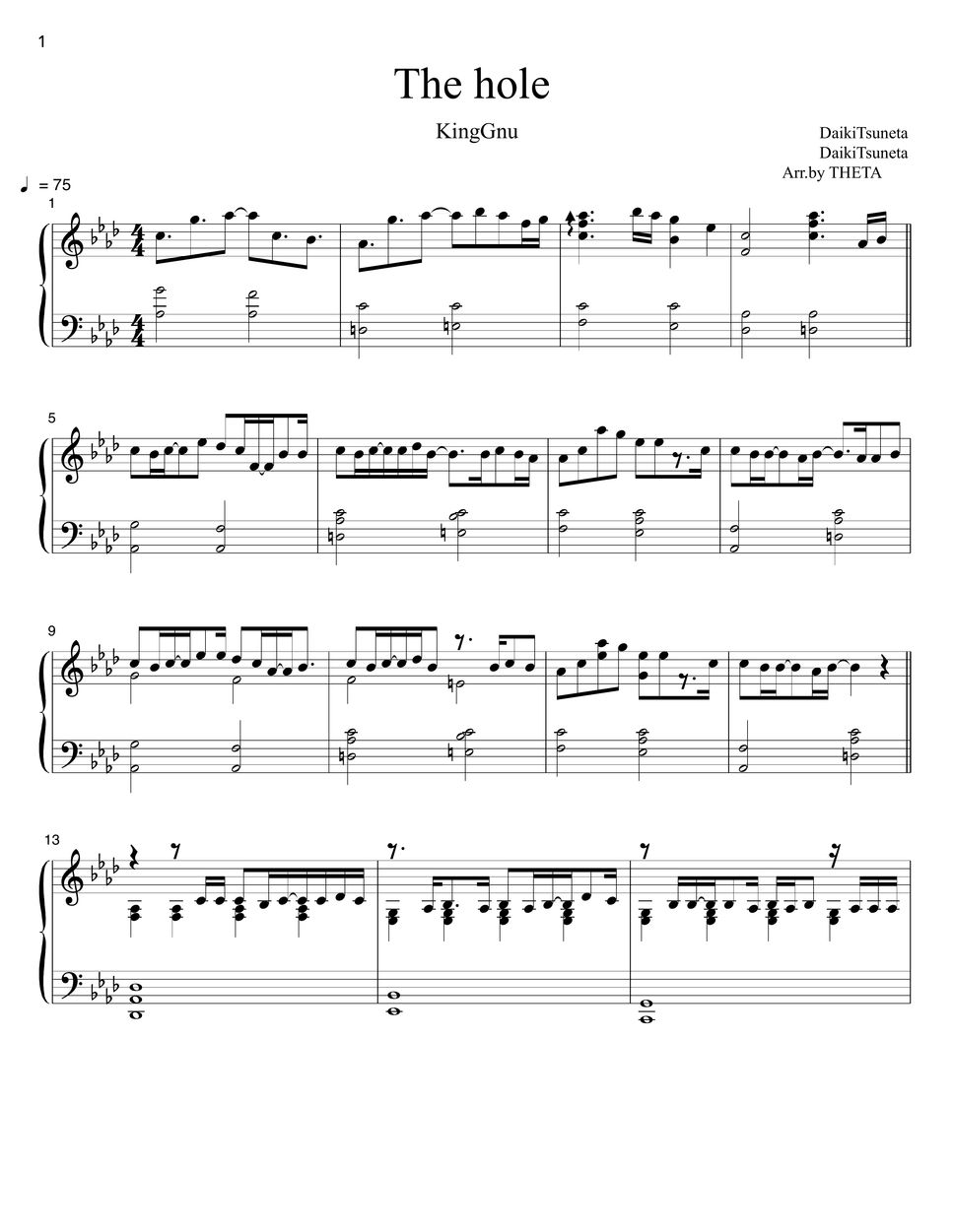 King Gnu - The hole Sheet by THETA PIANO