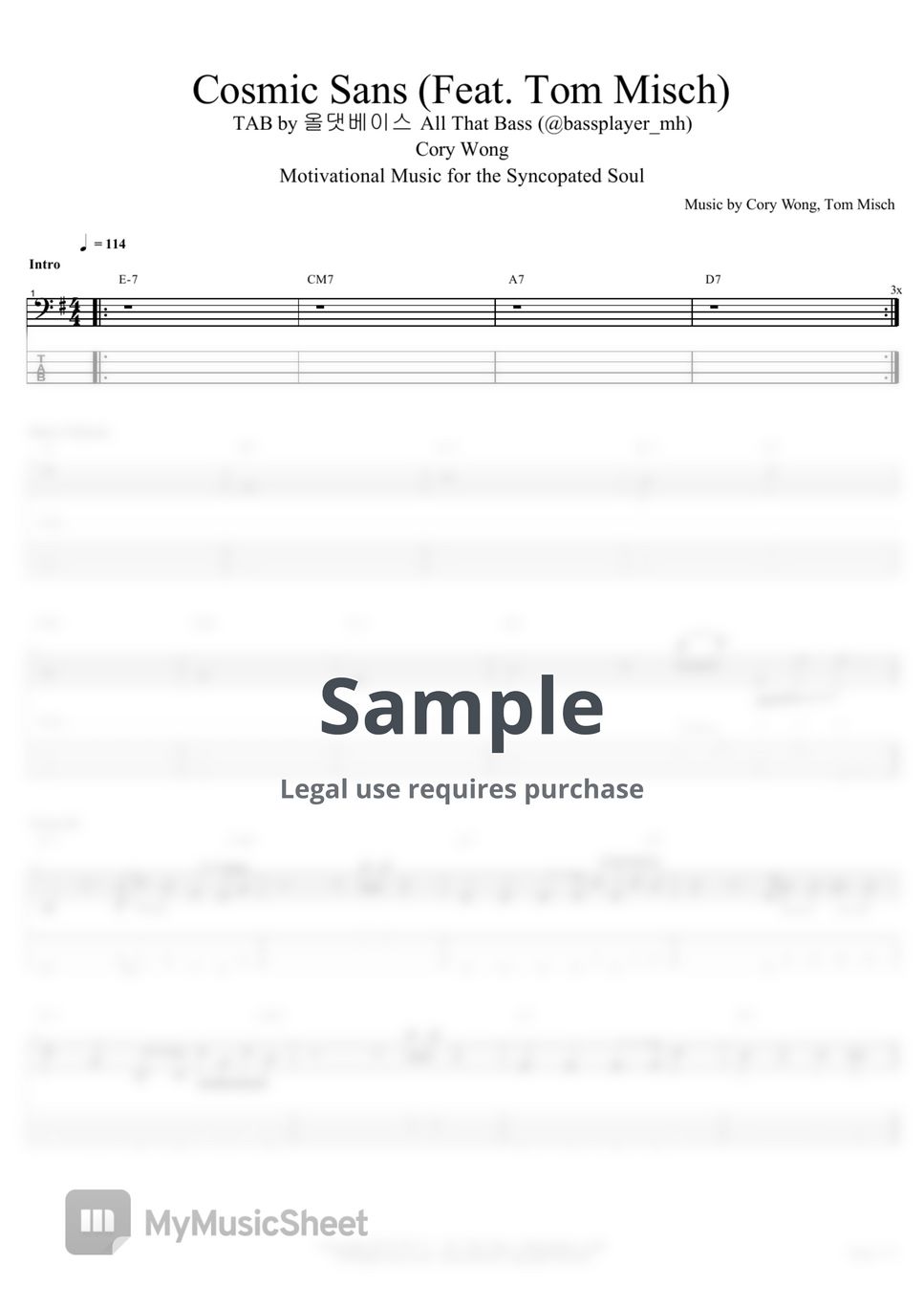 Cory Wong - Cosmic Sans (Feat. Tom Misch) TAB+1 Staff by 올댓베이스 All That Bass