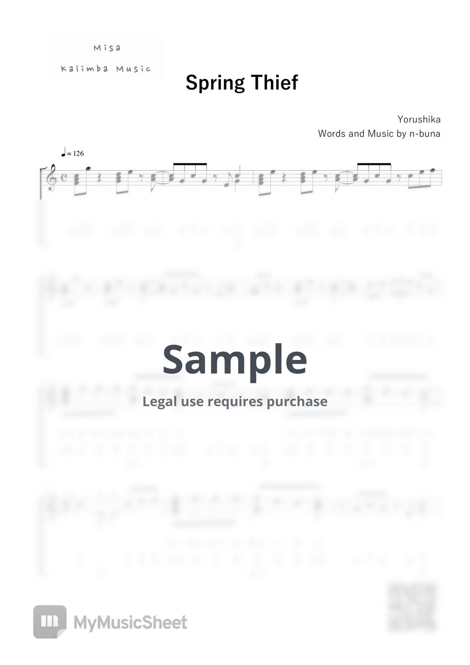 Yorushika - Spring Thief / 17Keys Kalimba /Number Notation Sheets by ...