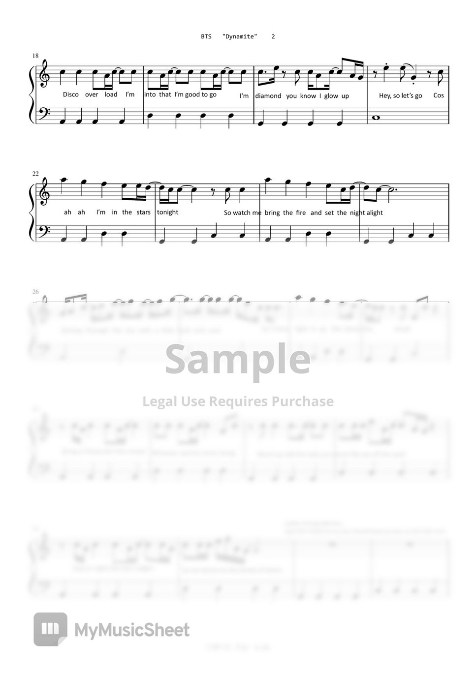 BTS 방탄소년단 - Dynamite (Level1 Very Easy) Piano Partitura PDF | A.Ha ...