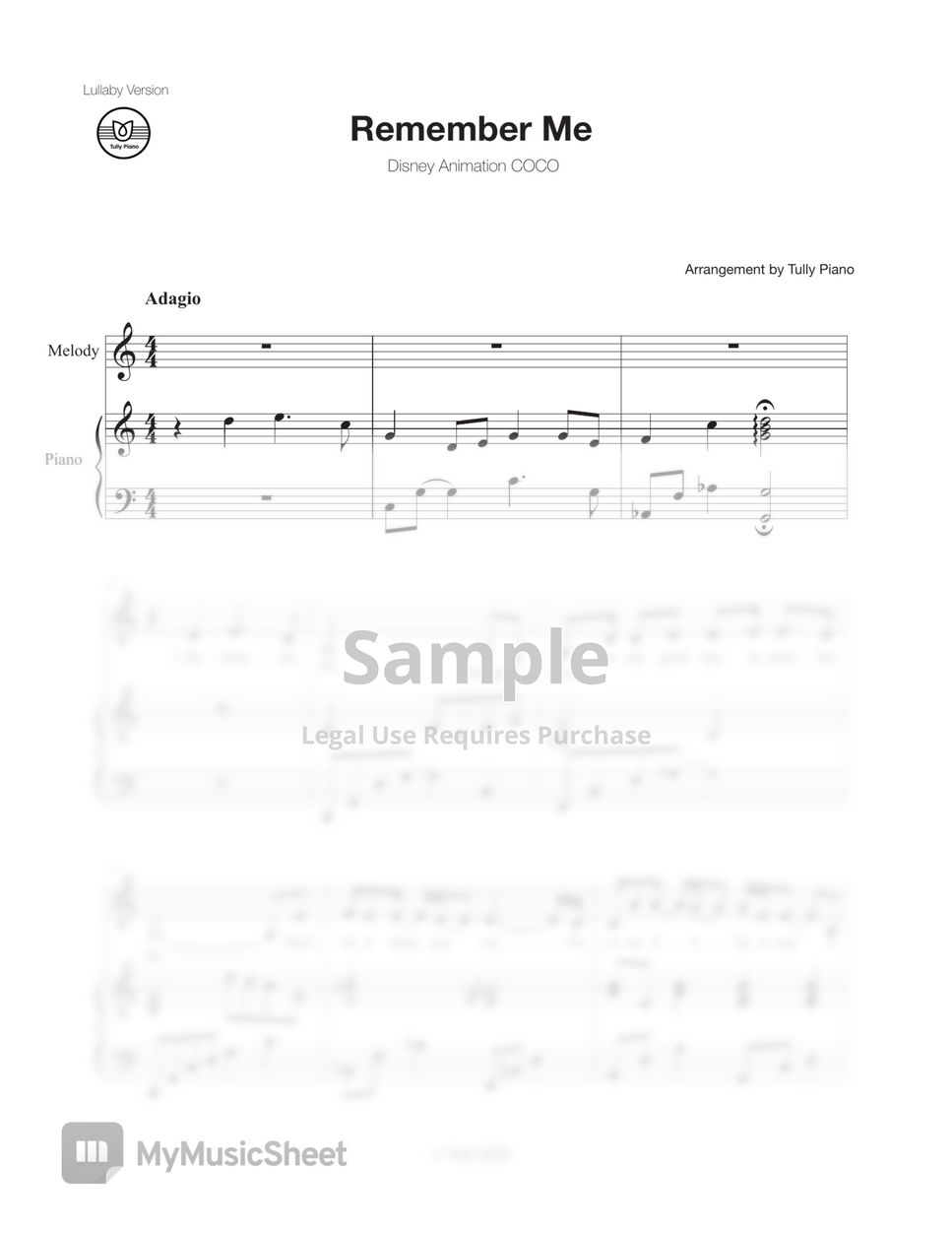 COCO - Remember Me ( Disney Animation) (3 staves) by Tully Piano (Revise) Sheets by Tully Piano