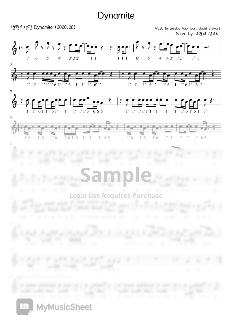 BTS - Dynamite (Kalimba) Partitura PDF | Koala Symphony | mymusic5