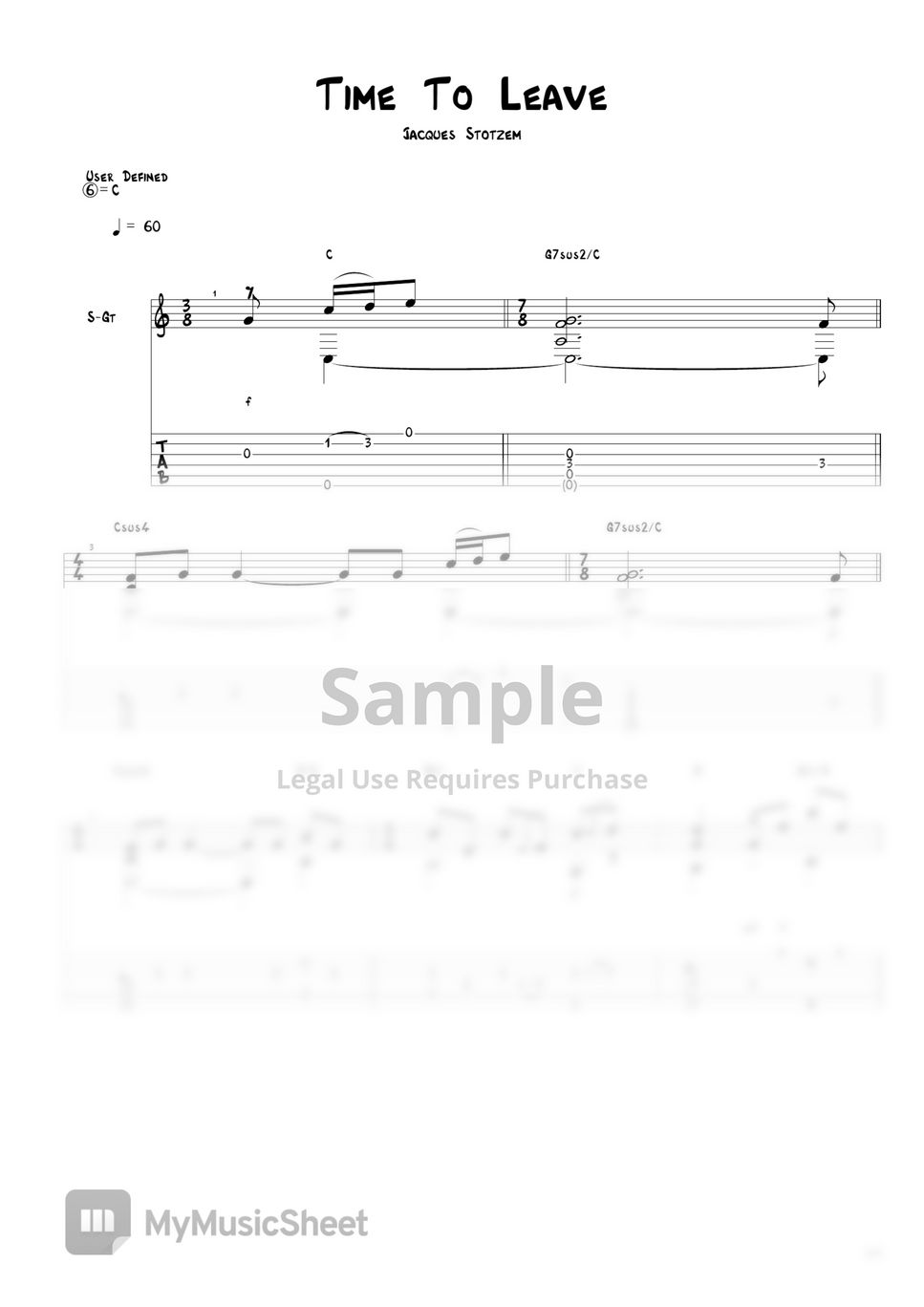 Jacques Stotzem - Time To Leave Tab + 1staff by 「Agape Guitar」