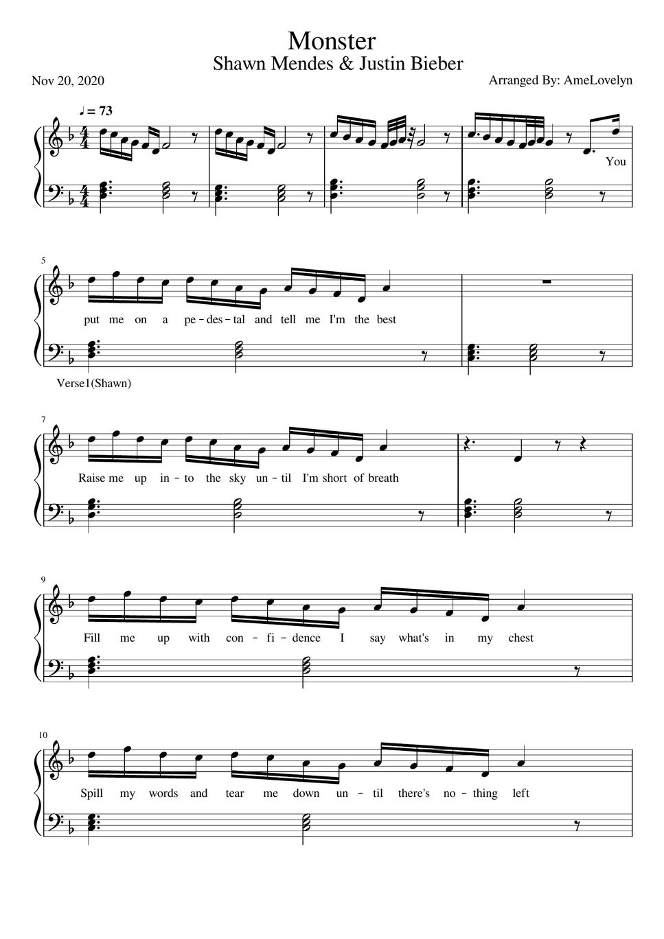 Shawn Mendes, Justin Bieber - Monster (lyrics included) Sheets by ...