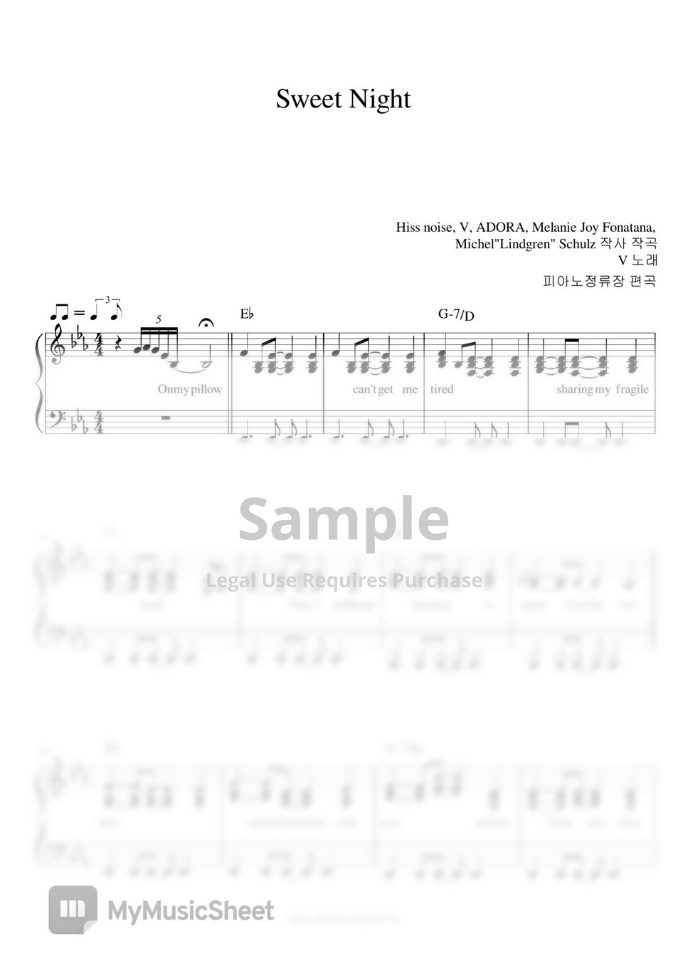BTS(방탄소년단) V - Sweet Night (반주악보) Sheets by 피아노정류장